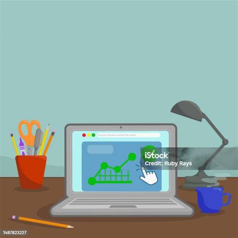 책상 위에 앉아 커피 한 잔 램프 연필 재택근무 벡터 일러스트레이션 노트북에 대한 스톡 벡터 아트 및 기타 이미지 노트북