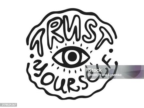 손으로 그린 Trust Yourself 타이포그래피 와 눈 디자인 와 고립된 통하고 있는 백색 배경 자신감의 개념 동기 부여 메시지 낙서 예술 영감을 주는 글자 인쇄 포스터