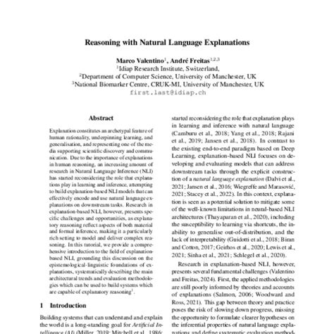 Reasoning With Natural Language Explanations Acl Anthology