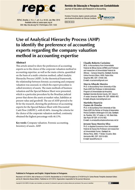 Pdf Use Of Analytical Hierarchy Process Ahp To Identify The Preference Of Accounting Experts