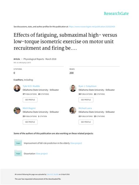 Effects Of Fatiguing Submaximal High Versus Low Torque Isometric Exercise On Motor Unit