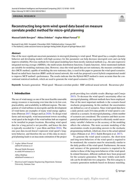 Reconstructing Long‑term Wind Speed Data Based On Measure Correlate Predict Method For Micro