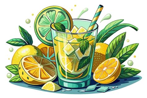 Summer Cocktail With Lemon Mint Clipart Premium Ai Generated Vector