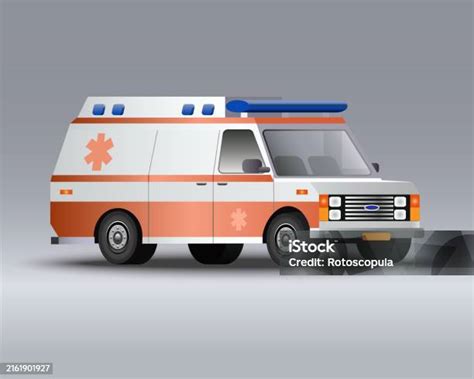1980 년대 복고풍 구급차 자동차 정면도 현실적인 3d 벡터 일러스트 레이 션 3차원 형태에 대한 스톡 벡터 아트 및 기타