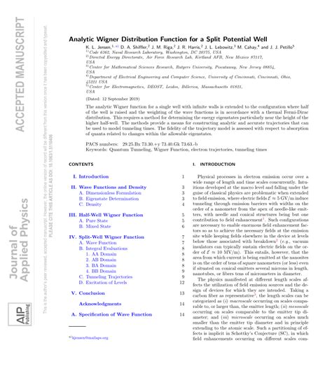 Pdf Analytic Wigner Distribution Function For A Split Potential Well