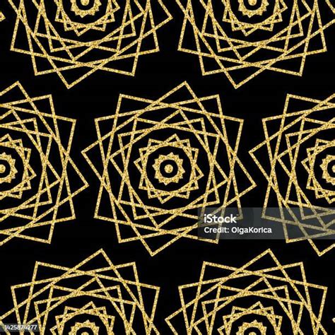 기하학적 대칭 이음새가 없는 패턴 골드 블랙 쉬머 화려한 아라베스크 반짝이는 아라비즘 패턴 디자인 검은색에 대한 스톡 벡터 아트 및 기타 이미지 Istock