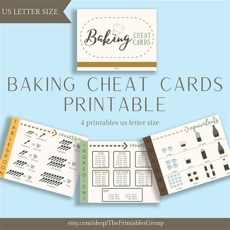 Baking Cheat Cards Printable Kitchen Measurement Conversion Cheat
