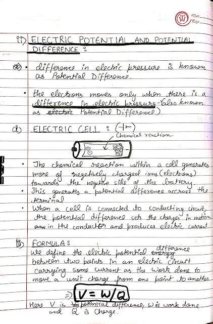 Class 10 NCERT Physics Chapter 11 Electricity Handwritten Notes