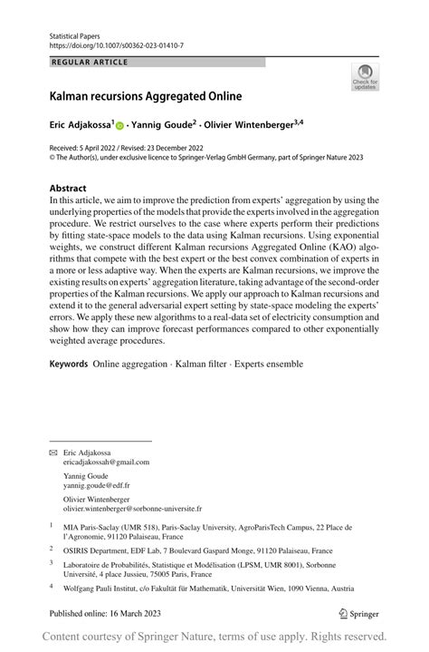 kalman recursions aggregated online request pdf