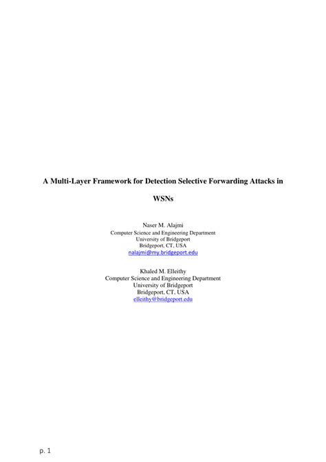 Pdf A Multi Layer Framework For Detection Selective Forwarding Attacks In Wsns