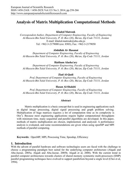 Pdf Analysis Of Matrix Multiplication Computational Methods