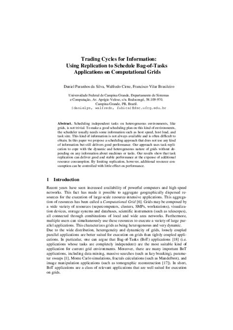 Pdf Trading Cycles For Information Using Replication To Schedule Bag Of Tasks Applications On