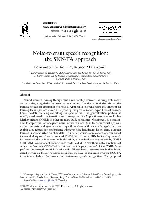 Pdf Noise Tolerant Speech Recognition The Snn Ta Approach