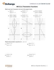 HW Parametric Functions Pdf EXPERIENCE COLLEGE BEFORE COLLEGE HW Parametric