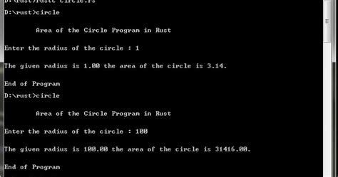 Free Programming Source Codes And Computer Programming Tutorials Area Of The Circle Solver In Rust