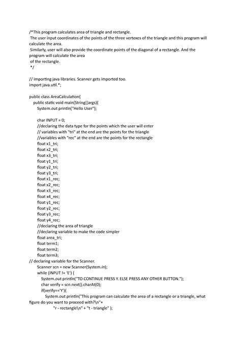 Areacalculation Java Program This Program Calculates Area Of Triangle And Rectangle The