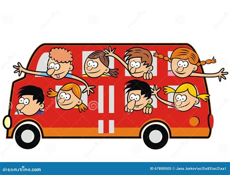 Autobús Y Niños Divertidos Ilustración Del Vector Ilustración De