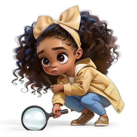Cartoon Girl Looking Through A Magnifying Glass With A Bow Generative Ai Premium Ai Generated