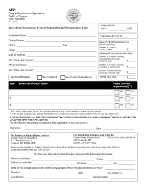 Fillable Online Oregon Agricultural Amendment Product Registration APR Application Form Fax