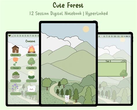 Cute Forest Digital Notebook Hyperlinked Goodnotes Template Android Template Study Planner