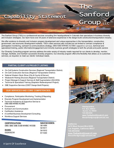 Capability Statement The Sanford Group Llc Business Diversity And Inclusion Strategy