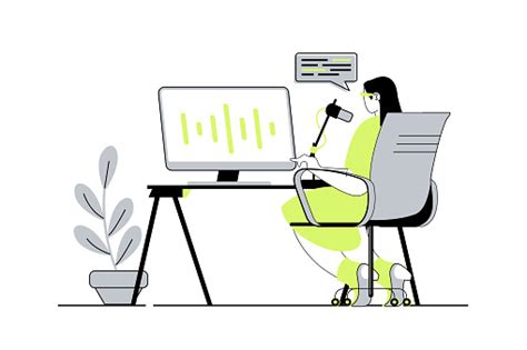 웹사이트 디자인을 위한 평면 만화 사람들과 함께하는 팟캐스트 스트리밍 웹 개념 마이크에 대고 말하고 스튜디오에서 라이브 방송을