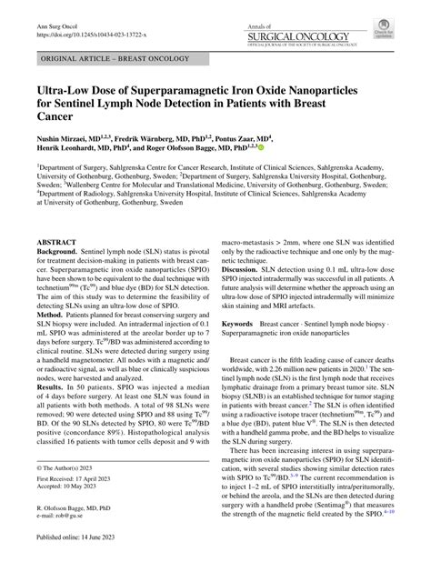 Pdf Ultra Low Dose Of Superparamagnetic Iron Oxide Nanoparticles For Sentinel Lymph Node