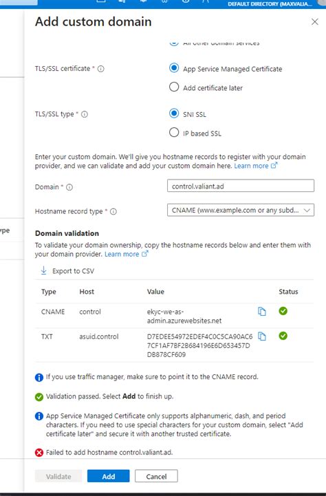 Unable To Create Custom Domain On Azure App Service Web App And Static Web Site Microsoft Qanda