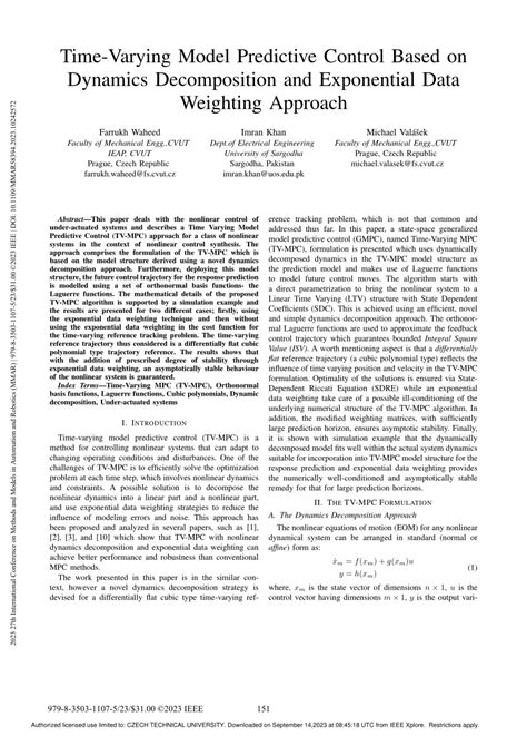 Pdf Time Varying Model Predictive Control Based On Dynamics Decomposition And Exponential Data