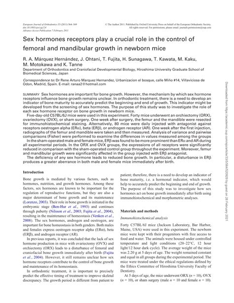 Pdf Sex Hormone Receptors Play A Crucial Role In The Control Of