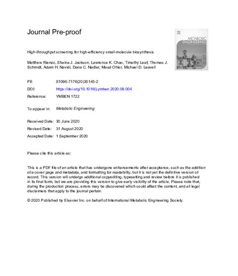 Pdf High Throughput Screening For High Efficiency Small Molecule