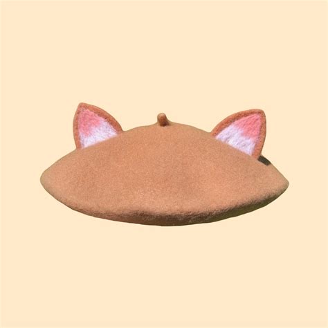 Ginger Brown Cat Ear Beret Kitten French Kawaii Beret Hat Handmade