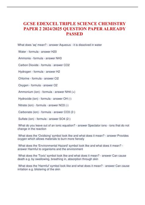 Gcse Edexcel Triple Science Chemistry Paper 2 2024 2025 Question Paper