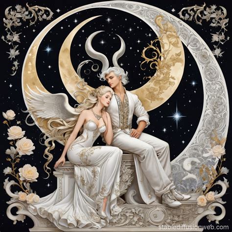 Moon Goddess And Horned Man Stable Diffusion Online