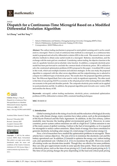 Pdf Dispatch For A Continuous Time Microgrid Based On A Modified