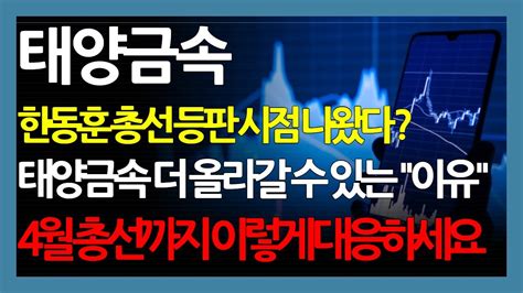 태양금속 한동훈 총선 등판 시점 나왔다 태양금속 더 올라갈 수 있는 이유 4월 총선까지 이렇게 대응하세요 Youtube
