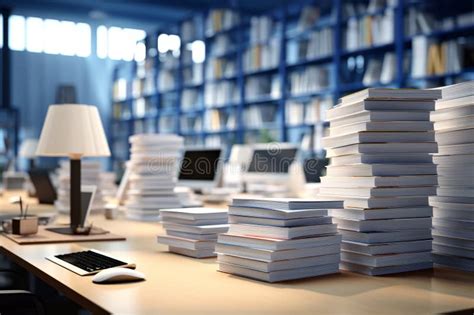A Chaotic Office Scene With A Tall Stack Of Papers Indicating A Work