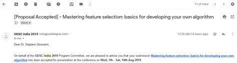 saptarsi goswami phd on linkedin my proposal on feature selection got accepted in odsc2019