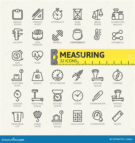 Measuring Measure Elements Web Icon Set Outline Icon Set Stock Vector Illustration Of