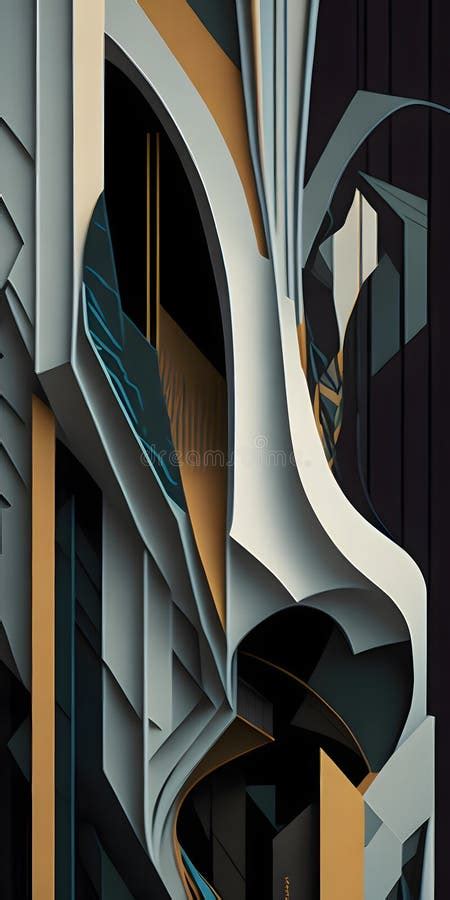 Abstract Architectural Design With Geometric Shapes And Flowing Lines In Shades Of Gray Black