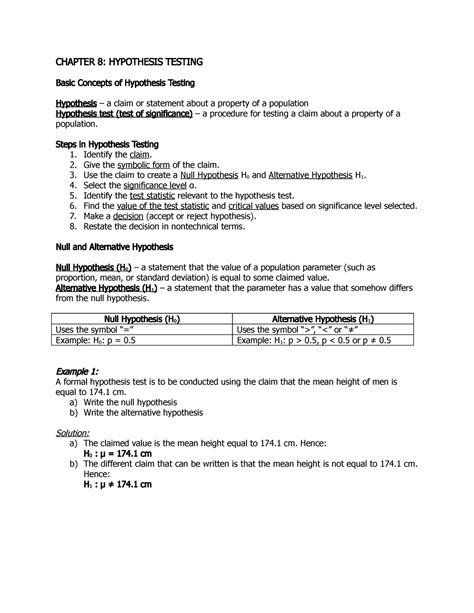 Chapter Hypothesis Testing CHAPTER HYPOTHESIS TESTING Basic Concepts Of Hypothesis