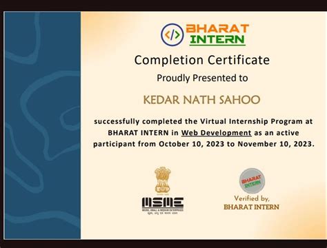 Kedar Nath Sahoo On Linkedin Finally I Got My 4 Weeks Virtual Internship Program In Web