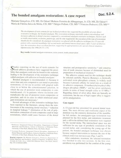 Pdf The Bonded Amalgam Restoration A Case Report