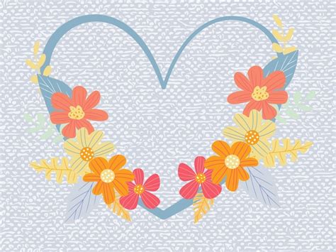 중앙에 리본이 있는 꽃의 심장 프리미엄 벡터