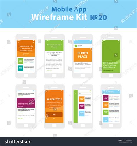 Mobile App Wireframe Ui Kit 20 Stock Vector Royalty Free 310919864 Shutterstock
