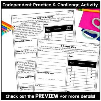 Input Output Tables And Patterns Th Grade Math Review And Practice Activities