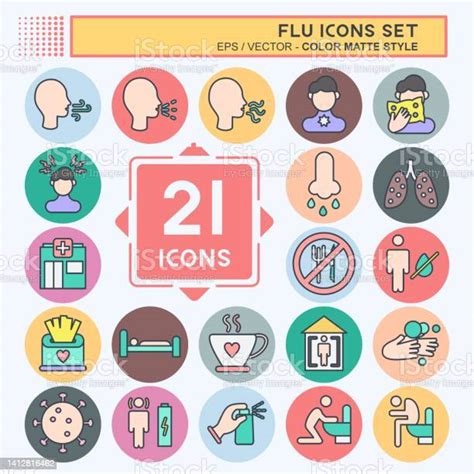 아이콘 세트 독감 교육 기호에 적합합니다 컬러 메이트 스타일 편집 가능한 간단한 디자인 디자인 템플릿 벡터 간단한 그림 건강