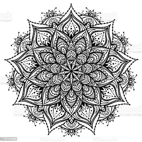 만다라 원형 패턴은 멘디 헤나 문신 배경에 대한 꽃 민족 스타일의 장식 장식 펜 그려진 낙서의 벡터 그림 만다라에 대한 스톡 벡터 아트 및 기타 이미지 Istock