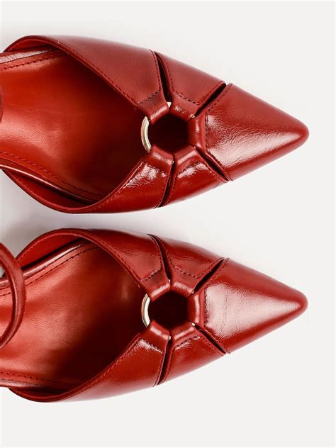 Buy Linzi Red Pivot Stiletto Court Heels With Eyelet Front Detail From