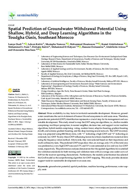 Pdf Spatial Prediction Of Groundwater Withdrawal Potential Using Shallow Hybrid And Deep